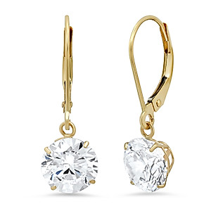 MAX + STONE 4 CT.TW | 14k Real Yellow Gold Leverback Cubic Zirconia Drop Dangle Earrings for Women
