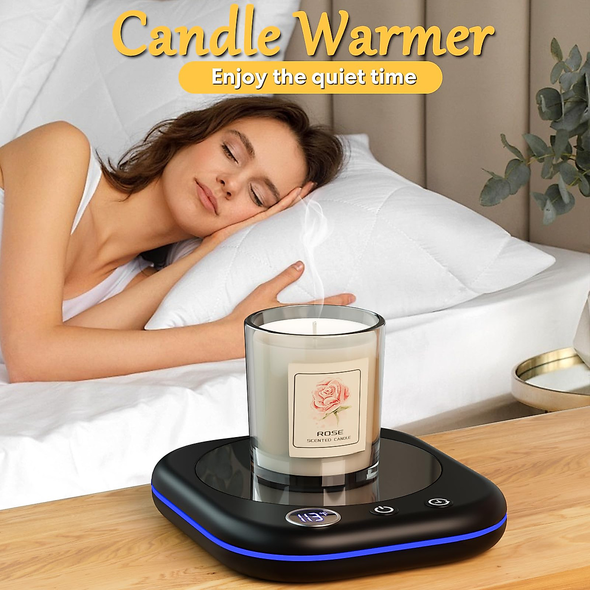 Mug Warmer Upgraded,Coffee Mug Warmer for Desk LEDs Light 3 Temp Settings (45-75℃) 1-12H Timer 4 H Auto Shut Off Beverage Cup Candle Warmer for Coffee Tea Milk(Black)