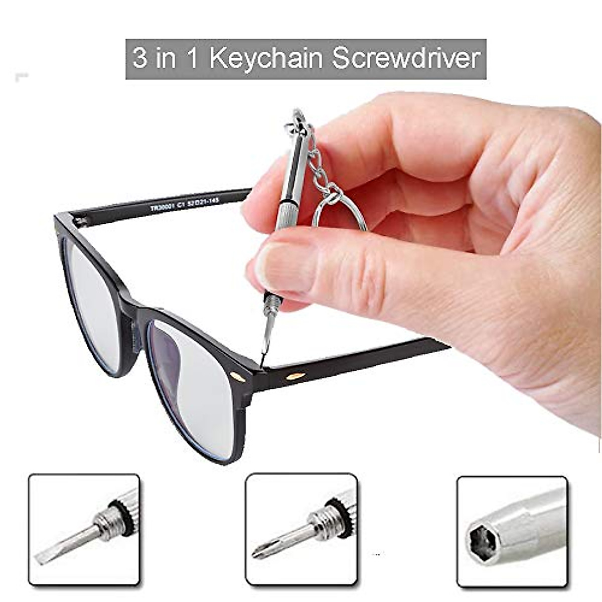 Eyeglass Repair Kit, 5-in-1 Multifunctional Precision Screwdriver Set (torxT5~T6,+1.5,-1.5,star0.8) with Mini Keychain Screwdriver for Glasses, Cellphone, Electronics, Watch, Laptop, Jewelry