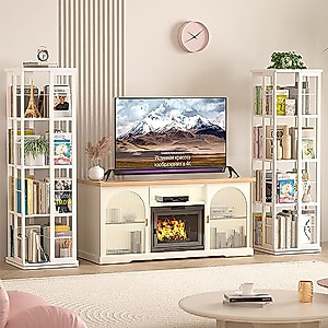 Aheaplus Rotating Bookshelf, Corner Bookshelf, 360 Display Wood Spinning Bookshelf, Floor Standing Bookcase Narrow Shelf Revolving Organizer Storage Rack for Small Space, Bedroom, Study Room, White