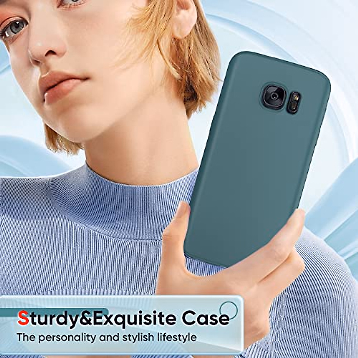 LeYi for Galaxy S7 Case, Samsung S7 Phone Case with 2 Pack Tempered Glass Screen Protector for Women Men, Liquid Silicone Slim Silky-Soft Gel Rubber Phone Case Cover for Samsung Galaxy S7, Green