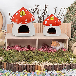 LyssKMK Cozy Mushroom House for Hamsters Soft Plush Tiger Shelter for Rat Small Guinea Pigs Cute Warm Bedding for Small Pets Cartoon Mushroom