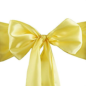 TABLECLOTHSFACTORY 5pcs Yellow Satin Chair Sashes Tie Bows Catering Wedding Party Decorations 6 x106