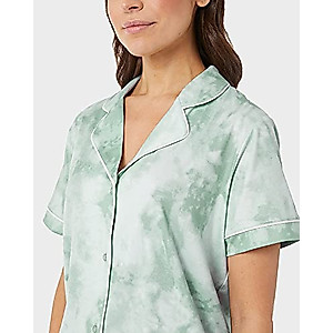 32 DEGREES Women's Cool Button Up 3 Piece Sleep Set |4-Way Stretch | Button up Top | Lounge Capri and Short, Light Mint Hazy Tie Dye, Large