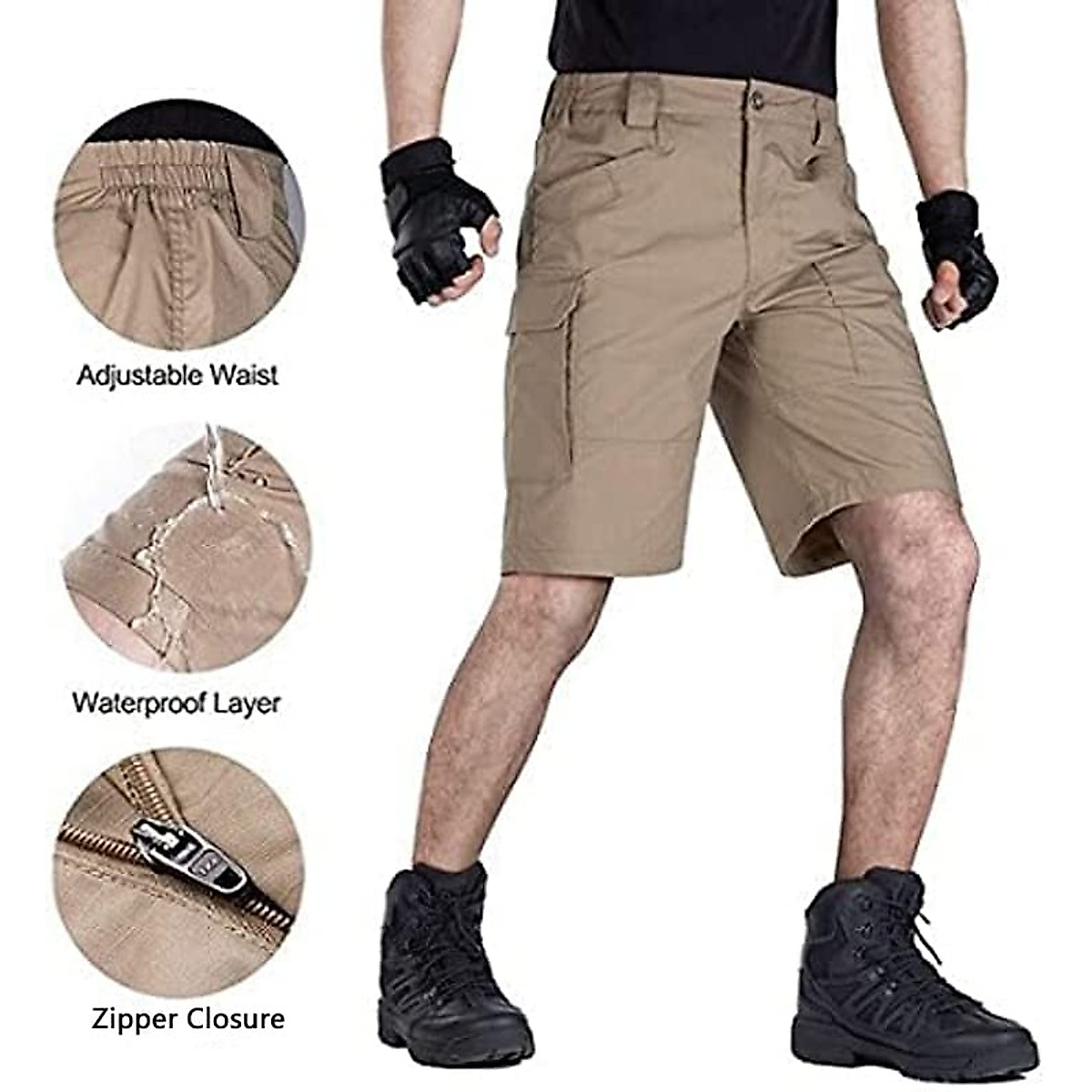 AUTIWITUA Men's Waterproof Tactical Shorts Outdoor Cargo Shorts, Lightweight Quick Dry Breathable Hiking Fishing Cargo Shorts Black