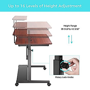 EUREKA ERGONOMIC Mobile Height Adjustable Standing Desk,41 Inch Rolling Stand Up Computer Workstation with Monitor Shelf, Portable Home Office Desk with Wheels,CPU Stand & Detachable Hutch, Teak
