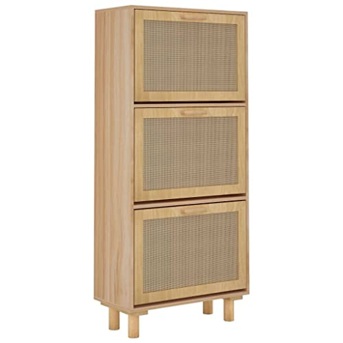 VRAXO Shoe Cabinet Brown 20.5"x9.8"x45.3" Engineered Wood&Natural Rattan,Shoe Racks & Organizers-46.2lbs