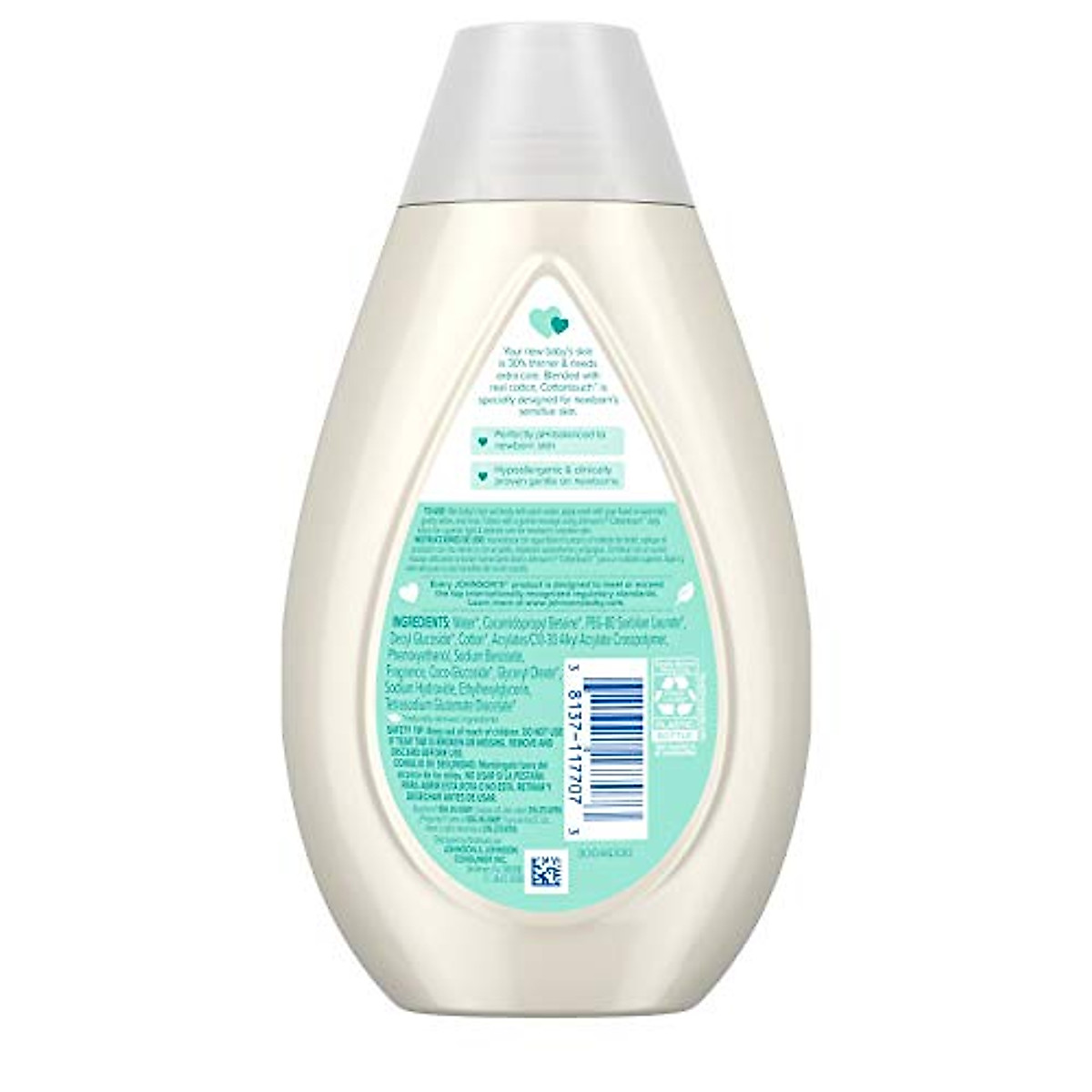 Johnson's CottonTouch Newborn Baby Wash & Shampoo with No More Tears, Sulfate-, Paraben- Free for Sensitive Skin, Made with Real Cotton, Gently Washes Away Dirt & Germs, 13.6 fl. oz, Pack of 3