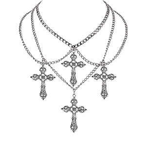 Sacina Gothic Cross Choker Necklace, Zinc Alloy Cross Pendant, Goth Halloween Christmas New Year Jewelry Gift for Women