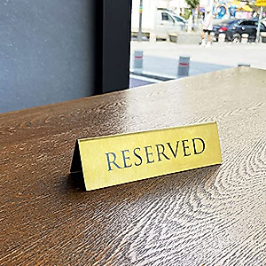 Golden Metal Table Top Reserved Sign for Restaurants, Wedding, Ceremony and Events, Double Sided Tent, 6x1.75 inches (Pack of 3)