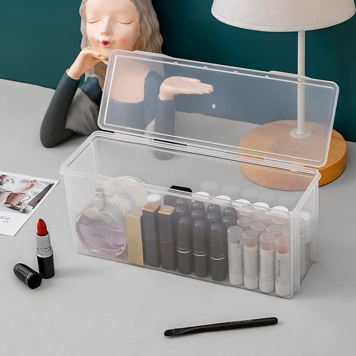 EZOWare 9 Pieces Clear Plastic Flip Top Latching Storage Box Container, Stackable Hinged Organization Bins With Latch Lid For Craft Room, Small Hobby - 3 Sizes