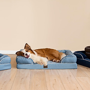 EHEYCIGA Orthopedic Dog Beds for Extra Large Dogs, Waterproof Memory Foam XL Dog Bed with Sides, Non-Slip Bottom and Egg-Crate Foam Big Dog Couch Bed with Washable Removable Cover, Washed Blue