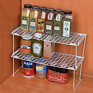 Smart Design Stacking Cabinet Shelf Rack - Extra Large 22 x 10 Inch - Steel Metal Wire - Cupboard, Plate, Dish, Counter and Pantry Organizer - Kitchen - White