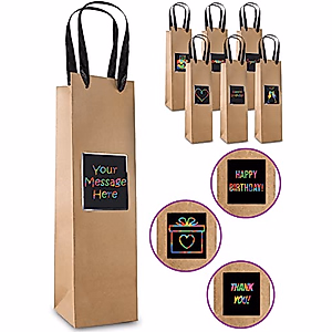 PURPLE LADYBUG 7 Kraft Gift Bags with Handles & Scratch Paper Panel for Messages - Fathers Day Gift Bags for Wine Bottles, Champagne, Whiskey, Tumbler Gifts, Weddings & Party Favors