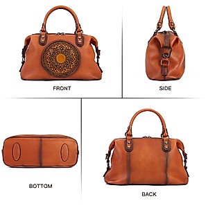 Leather Handbag for Women, Genuine Leather Purses Retro Mandela Crossbody Handbag Tote Bag (Retro Brown)