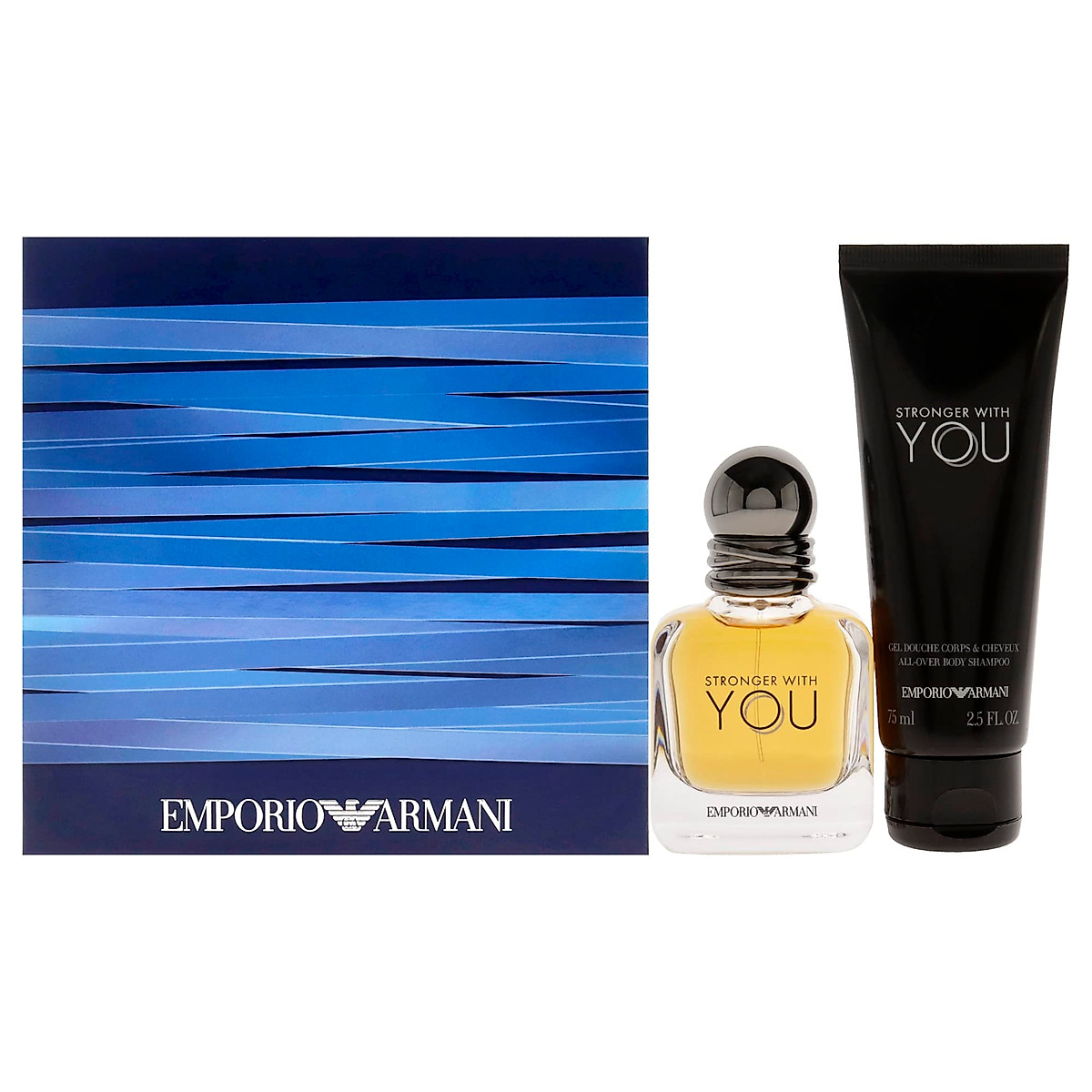 Emporio Armani Stronger With You 1oz EDT Spray, 2.5oz All Over Body Shampoo Men 2 Pc Gift Set