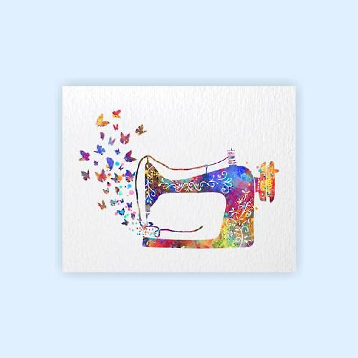 Dignovel Studios 8X10 Unframed Sewing Machine Butterfly Seamstress Sewing Watercolor Art Print Poster Housewarming Wall Giclee Office Home Decor DN533