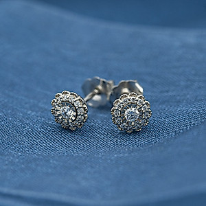 Timeless Love 1/4 CT Diamond Flower Cluster Earrings Set in Polished Sterling Silver, Dainty Jewelry, Women’s Fashion Earrings