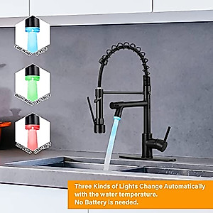 KZH Kitchen Sink Faucet with Pull Down Sprayer,Single Handle Two Spout Kitchen Faucets with LED Light,Matte Black,Stainless Stee