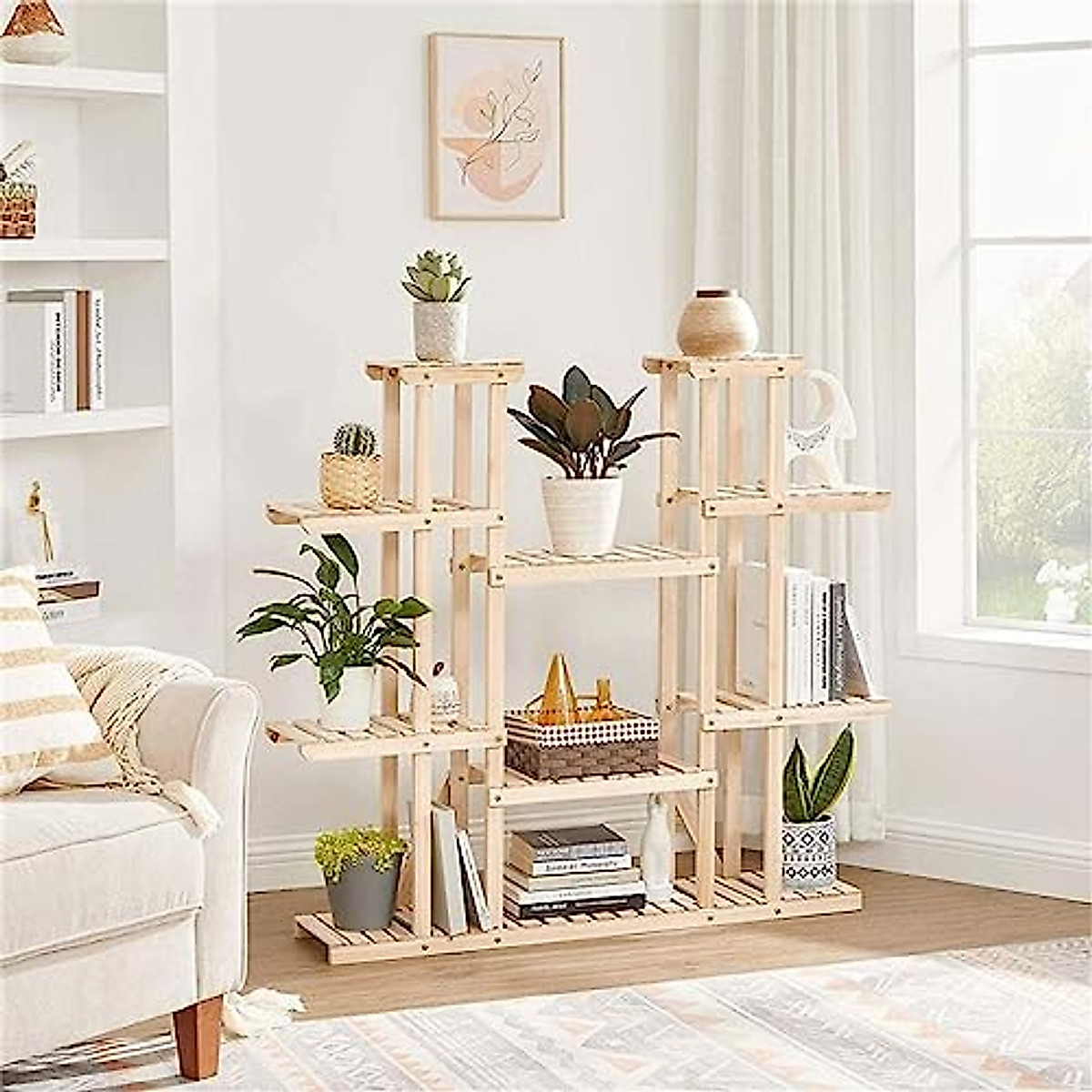 UXZDX Dudukan Tanaman Kayu Solid Tinggi Dengan 17 Tempat Untuk Pot, Dudukan Tanaman Dalam Ruangan Bertingkat Yang Besar