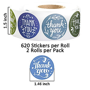 Youngever Thank You Stickers Rolls of 1240 pcs, 12 Unique Designs, 1.5 Inch, Thank You Sticker Roll Boutique Supplies for Business Packaging, Mailer Seal Stickers