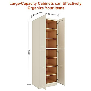 96" Kitchen Pantry Storage Cabinet - Modern Tall Storage Cabinet,4 Doors & 5 Adjustable Shelves, Freestanding Utility Cupboard for Kitchen, Living Room, Dining Room