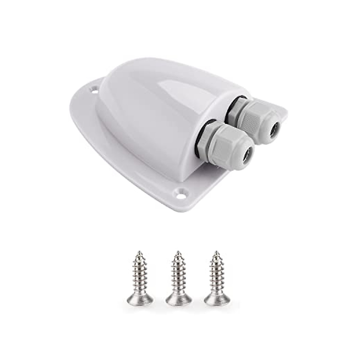 BougeRV White Solar Double Cable Entry Gland Box, RV roof Waterproof ABS Solar Entry housing for RVs, Boats, Yacht, Roofs（White）