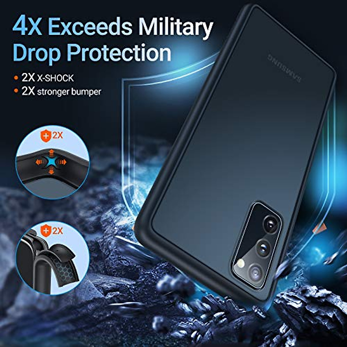 TORRAS Shockproof Samsung Galaxy S20 FE 5G Case - Military Drop Protection, Silky Touch, Translucent Matte, Mystic Black