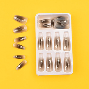 24Pcs Black Press on Nails Long Star Moon Fake Nails Full Cover Luxurious Acrylic Nails Glue on Nails Glossy Gradient False Nails Stick on Nails for Women