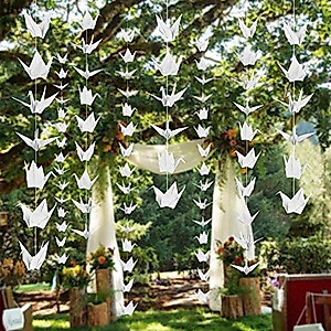 200pcs 10Strings White Origami Paper Crane Garlands for Spring Rustic Wedding Party Decorations Bridal Shower Origami Birds Streamers for Baby Shower/Engagement/Valentine's Day/Birthday Party