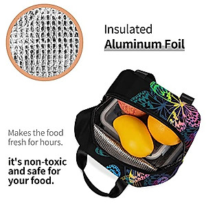 Canesert Lunch Bag with Pocket for Teen Colorful Butterfly Insulated Lunch Box Cooler Thermal Waterproof Reusable Tote Bag for Women Travel Work Hiking Picnic