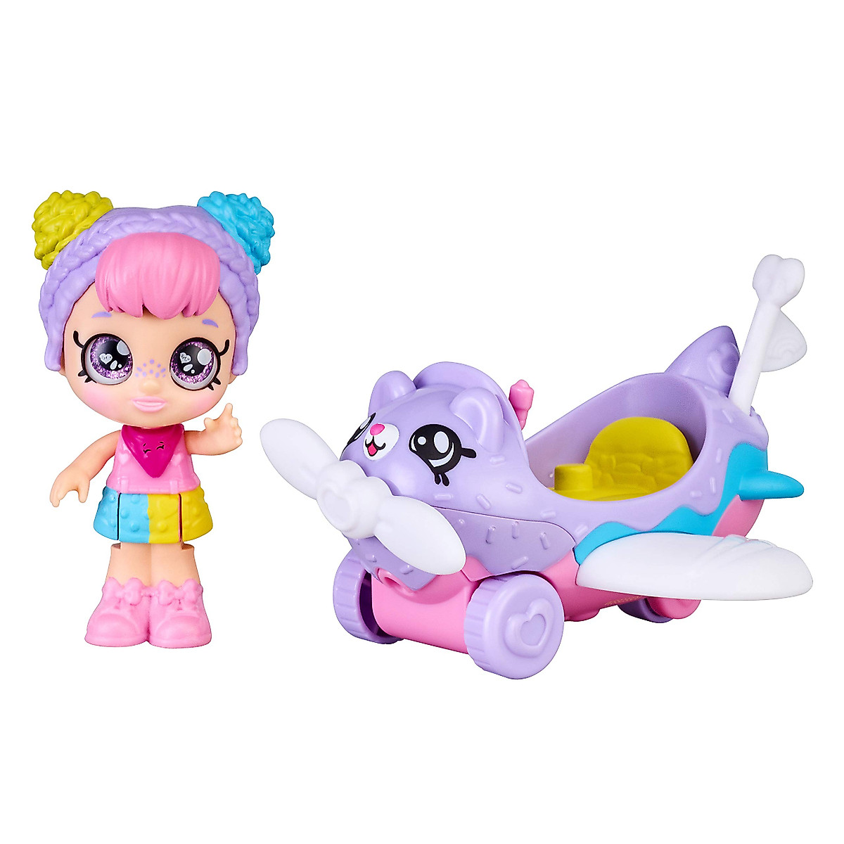 Kindi Kids Minis - Rainbow Kate's Airplane - Collectible Vehicle and Posable Bobble Head Figurine 2pc