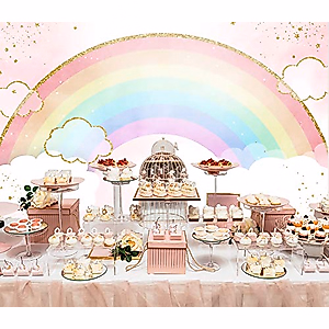 Ticuenicoa 7x5ft Rainbow Backdrop Baby Shower Background Pink Gold 1st Birthday Photography Backdrops Watercolor Cloud Girls First Birthday Party Decorations Cake Table Banner Kids Photo Booth Props