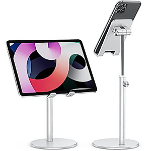 Cell Phone Stand, OMOTON Angle Height Adjustable Phone Holder, Aluminum Desktop Phone Dock for Desk, Compatible with iPhone 13/Mini/Pro/Max, All Smartphones and Tablets(4-11''), Silver