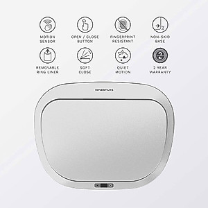 NINESTARS 21 Gallon Rectangular Stainless Steel Automatic Soft Close Motion Sensor Trash Can with Manual Mode, Ring Liner, and Non-Skid Base (2 Pack)