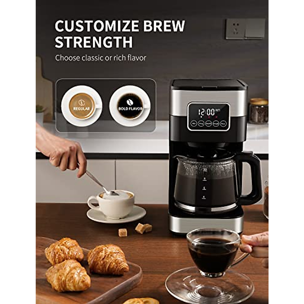 SHARDOR Coffee Maker, 10-Cup Programmable Drip Coffee Machine with Touch-Screen, Pause & Serve, Black & Stainless Steel