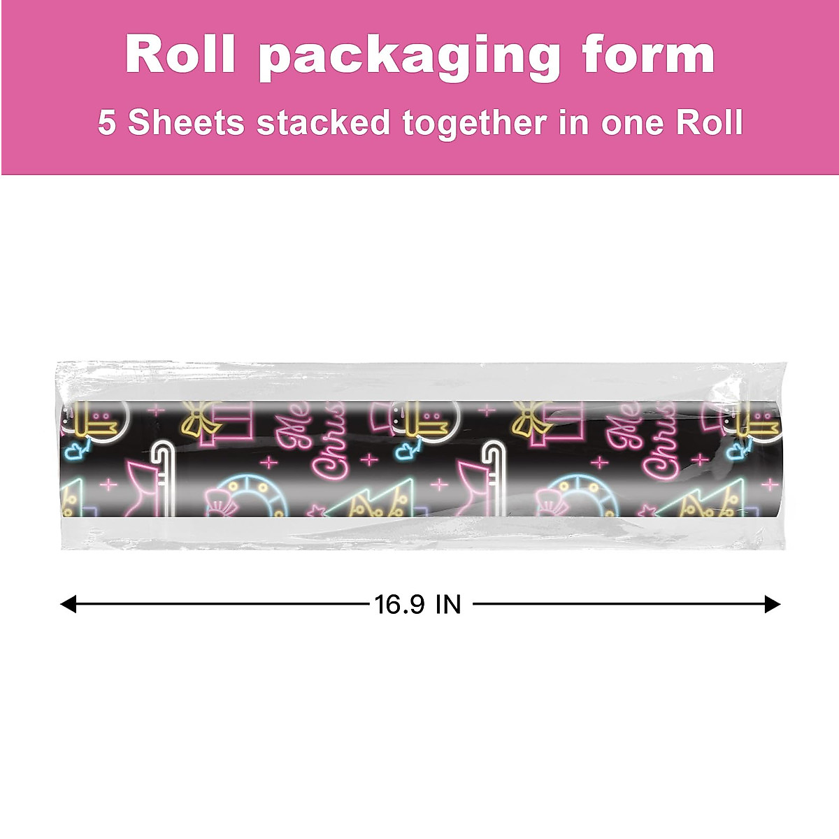 EWES Christmas Wrapping Paper Set 5 Rolls sheets 17x40 Inch Thick Black Pink For Gift Wrap Bundle Plaid Santa Claus Tree Funny Cute Kids Girls Boys Fun