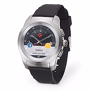 MyKronoz ZeTime Original Hybrid Smartwatch 44mm with Mechanical Hands Over a Color Touch Screen – Brushed Silver/Black Silicon Flat - Best Kickstarter 2017 (Renewed)