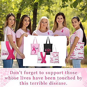 Silkfly 12 Pcs Breast Cancer Awareness Gift Canvas Tote Bags with Handles Pink Ribbon Bags Reusable Grocery Shopping Party Cloth Handbags Washable Craft, 13.78 x 15.75 In