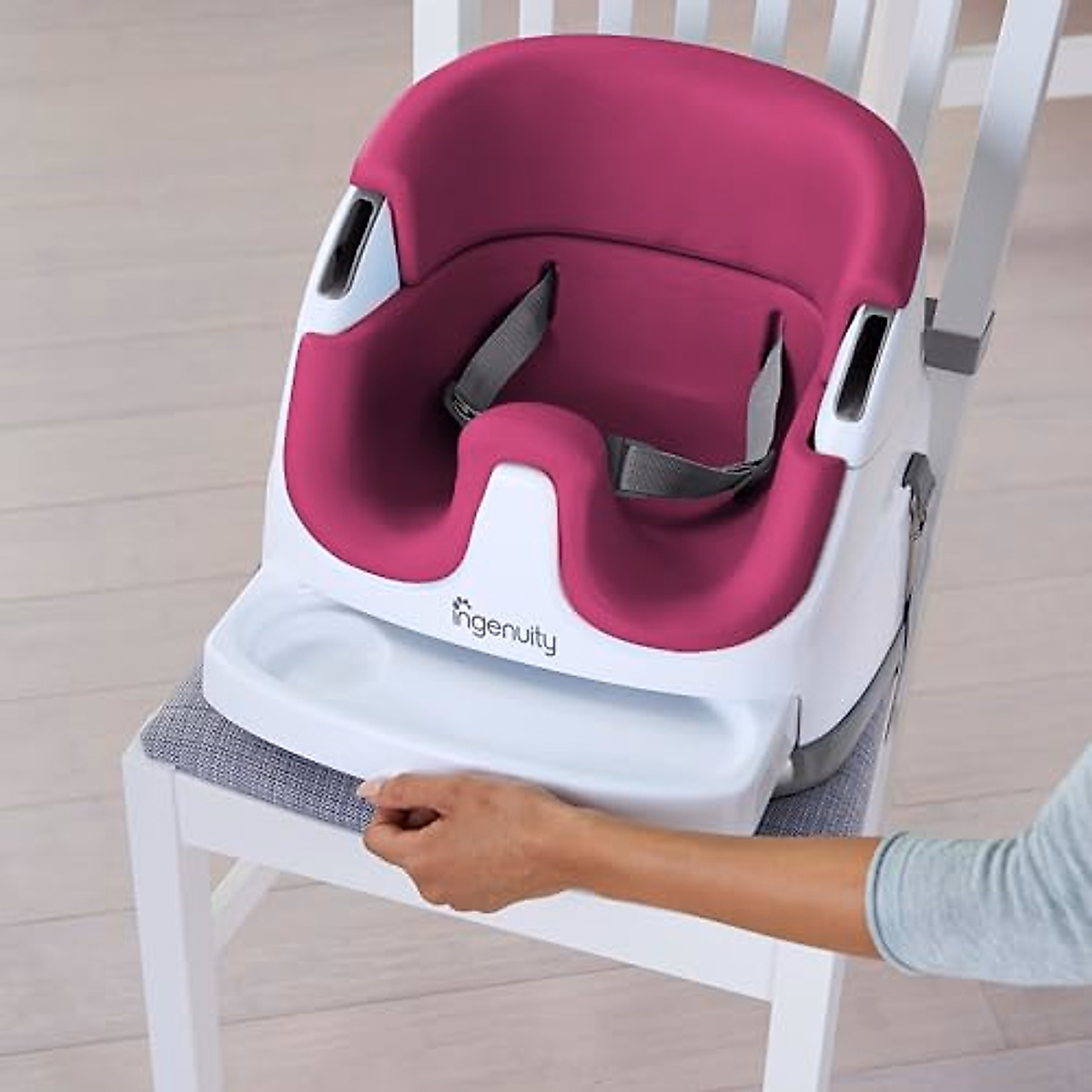 Ingenuity Baby Base 2-in-1 Booster Feeding and Floor Seat with Self-Storing Tray - Pink Flambe