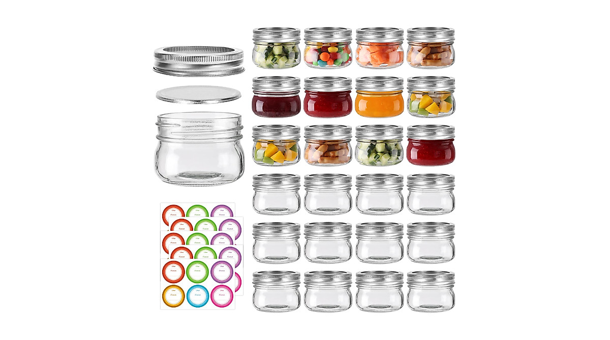 24 Pack 4 oz Mason Jars with Lids for Canning & Storage