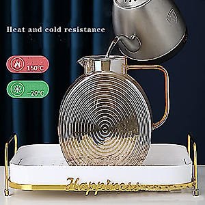 77oz Large Glass Water Pitcher with Gold Lid for Fridge Wide Handle Coffee Carafe for Party Water Jug Lemonade Iced Tea Jug Juice Sun Tea Jar for Drinks 2.2L