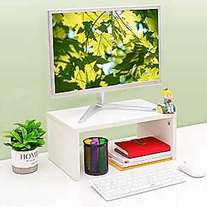 TEAMIX 6.7 inch Height Monitor Stand Riser, Wood Monitor Riser with Storage for Desk Small Monitor Stand TV/Screen/PC/Laptop Riser Computer Stand Desktop Shelf (White-Higher)
