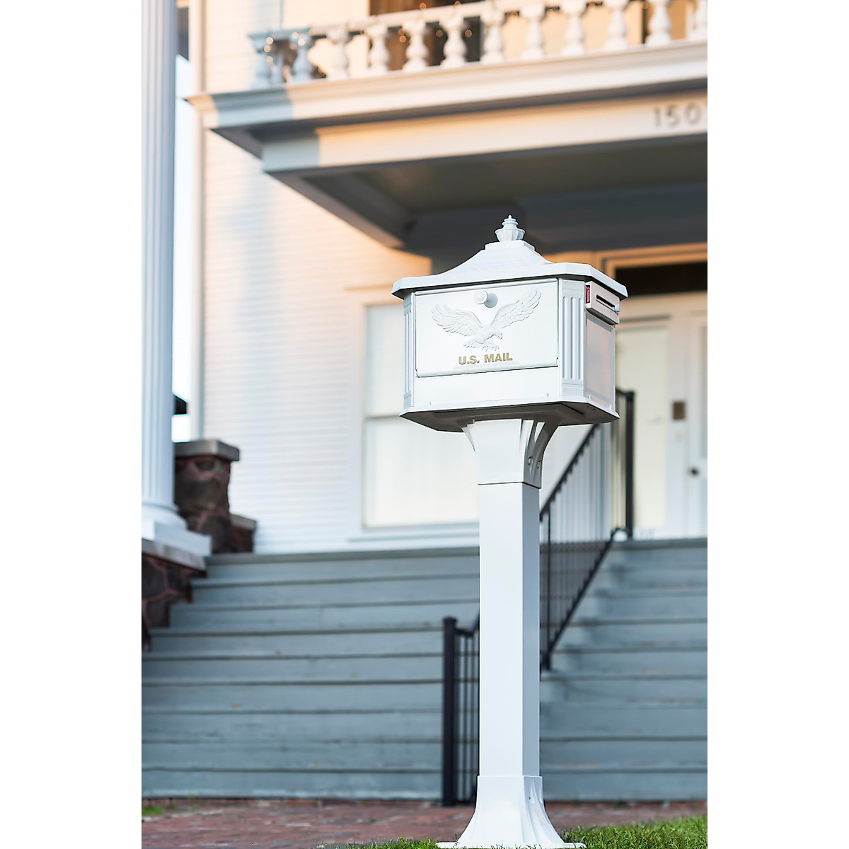 Architectural Mailboxes Hamilton Cast Aluminum, Locking, Post Mount Mailbox, Compatibility Code C, HM200WAM, White, Large Capacity