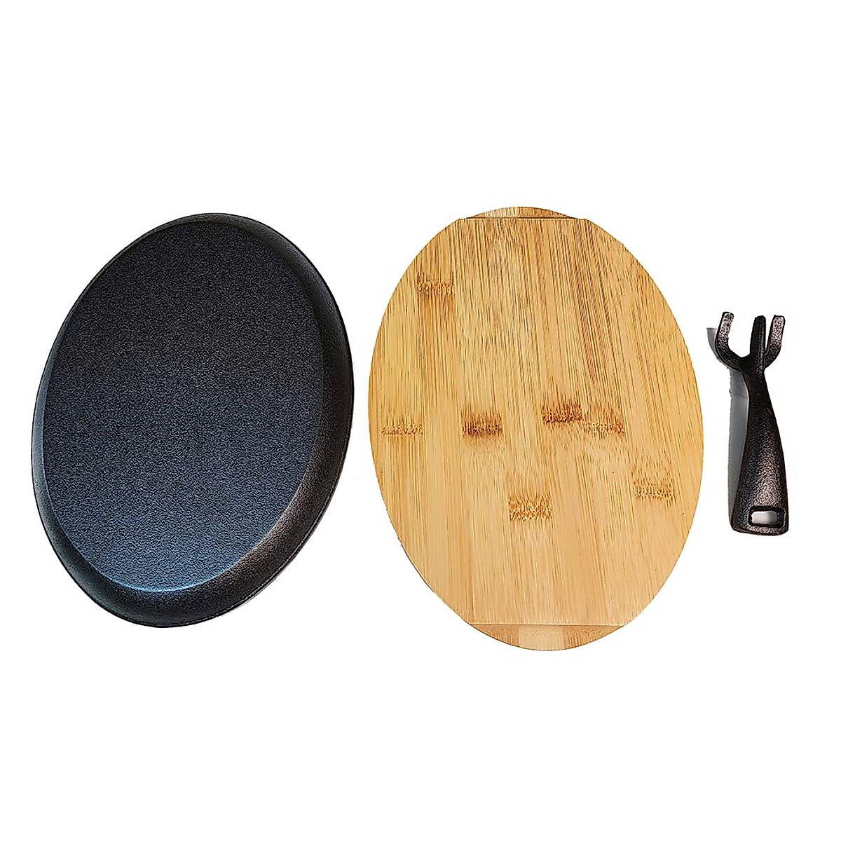 HAWOK Cast Iron Fajita Skillet Japanese Steak Plate with Handle and Bamboo Tray…