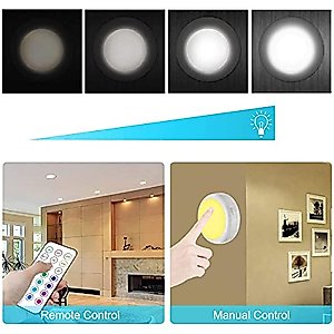 Cadrim Puck Lights, LED Color Changing Puck Lightings and Dimmable Under Cabinet Lights Battery Powered Under Counter Lights with Wireless Remote Controls for Kitchen(1 Pack)