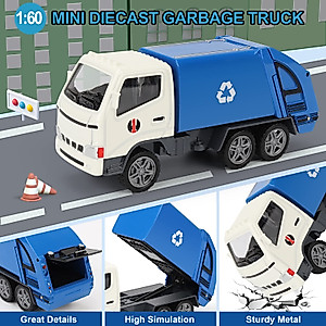 1/60 Scale Diecast Metal Garbage Truck Toy, Mini Waste Management Recycling Truck Toys for Kids Boys
