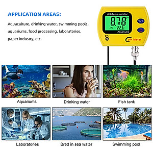 YIFAN pH Meter 0~14 pH Meter for Water, 2 in 1 ph Temperature Meter and Water Quality Tester with Automatic Calibration Function, Suitable for Hydroponics Aquarium Laboratory Lab Testing etc