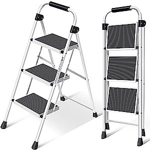 SIMPLI-MAGIC Step Ladder, 3 Step Stool Ergonomic Folding Step Stool with Wide Anti-Slip Pedal Sturdy Step Stool for Adults Multi-Use for Household, Kitchen，Office Step Ladder Stool (3 Step - White)