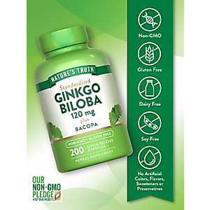 Nature's Truth Ginkgo Biloba 120mg | Plus Bacopa | 200 Quick Release Capsules | Standardized Extract | Non-GMO and Gluten Free Supplement